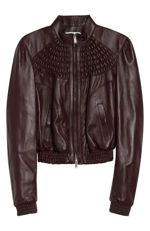 Alexander McQueen Smocked Lambskin Leather Bomber Jacket - Lacquer