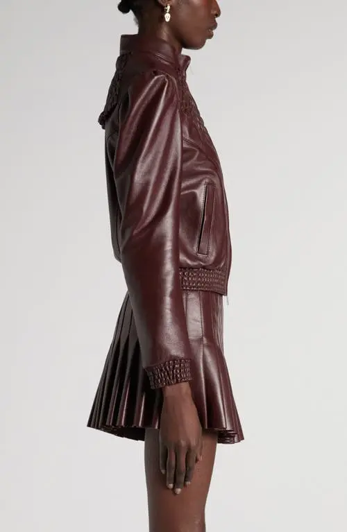 Alexander McQueen Smocked Lambskin Leather Bomber Jacket