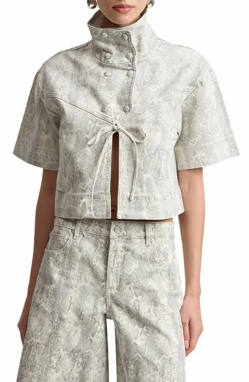 Avec Les Filles Python Print Short Sleeved Jacket - Ecru Python