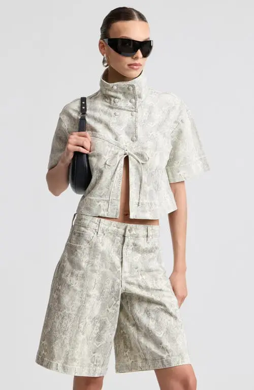 Avec Les Filles Python Print Short Sleeved Jacket
