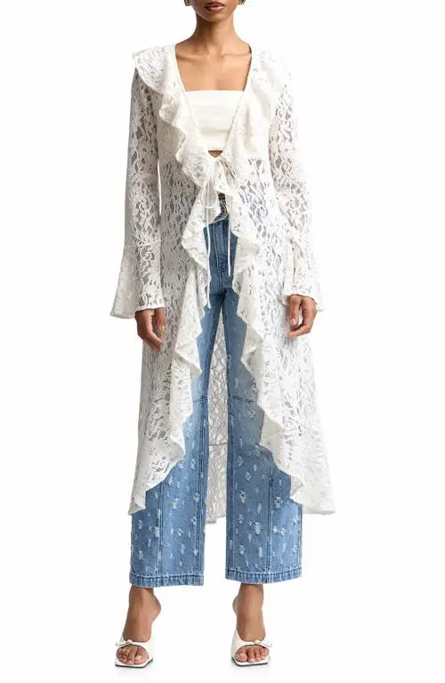 Avec Les Filles Ruffle Lace Longline Cardigan - White