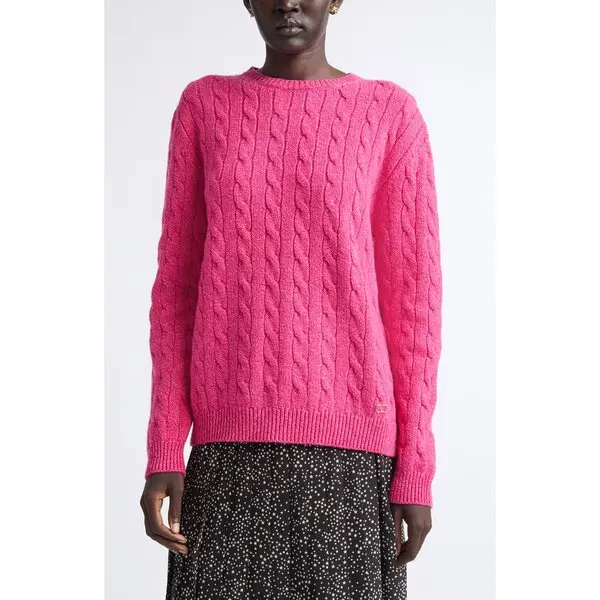 Valentino Garavani Cable Knit Wool Crewneck Sweater - Pink