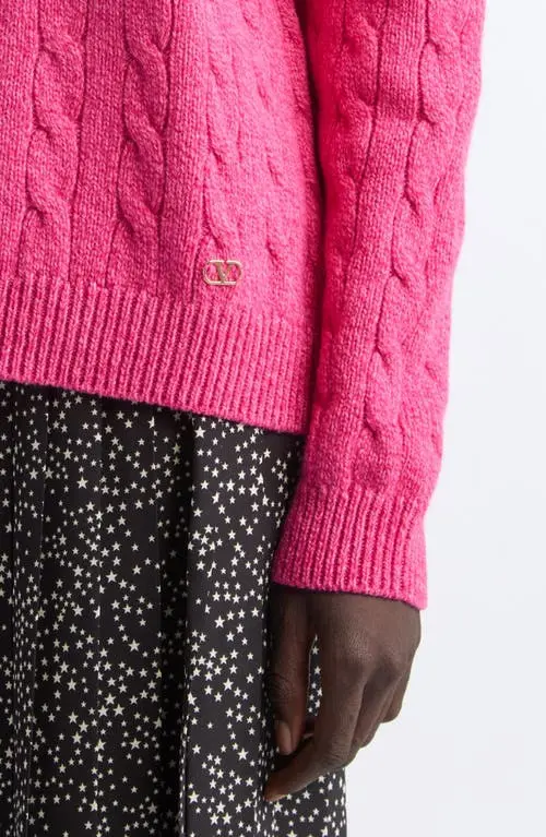 Valentino Garavani Cable Knit Wool Crewneck Sweater
