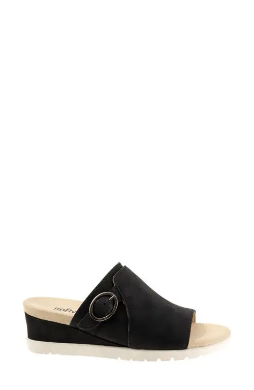 Softwalk Newberry Platform Wedge Slide Sandal - Black Nubuck