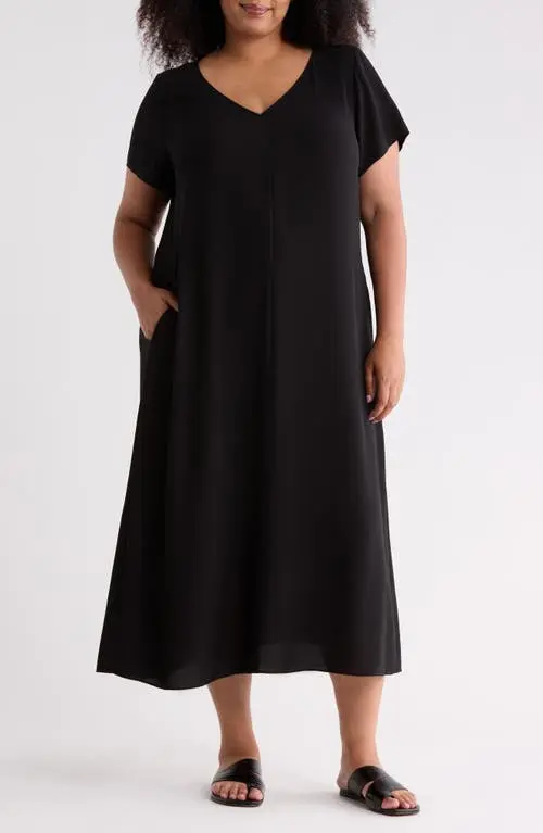 Eileen Fisher Silk Midi Dress - Black