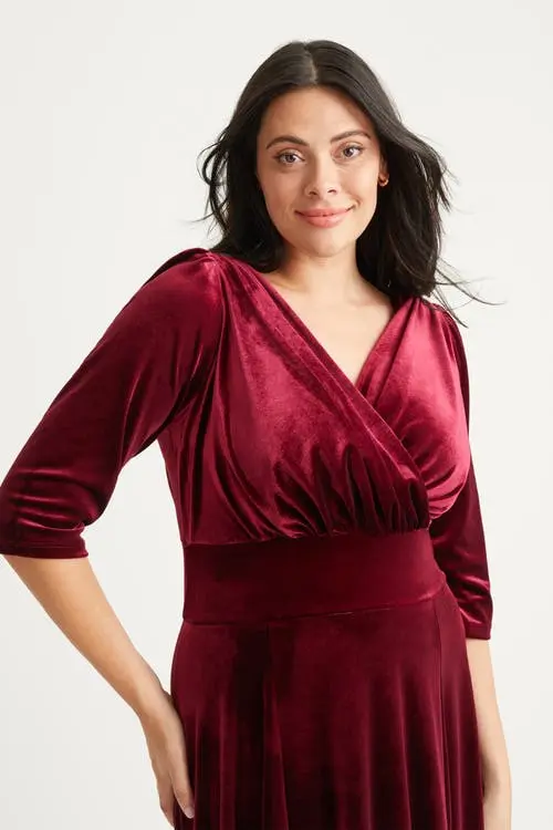 SCARLETT & JO Verity Velvet 3/4 Sleeve Maxi Dress - Claret
