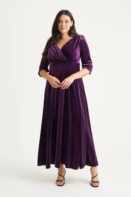 SCARLETT & JO Verity Velvet 3/4 Sleeve Maxi Dress - Purple
