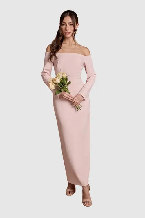 Coast Bardot Maxi Dress With Long Sleeves - Blush