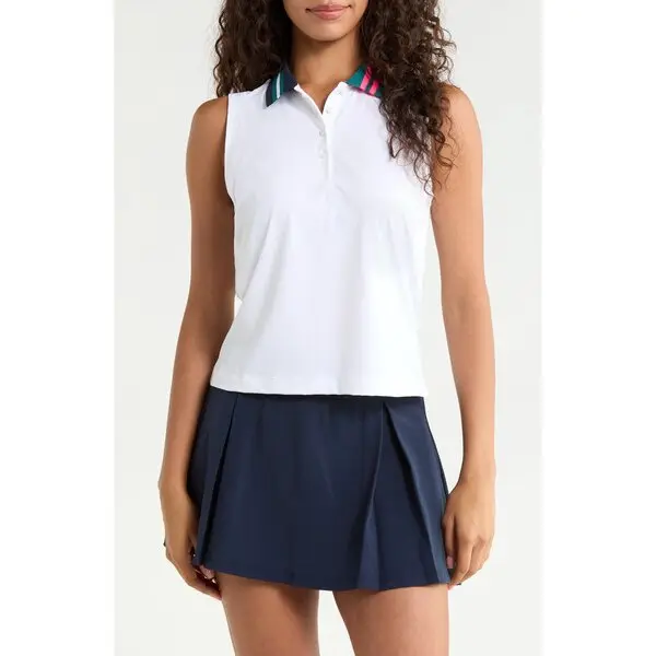 G/fore Sleeveless Golf Polo With Striped Collar - Snow