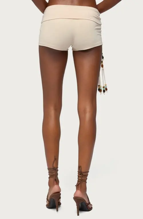EDIKTED Thia Ruched Beaded Foldover Shorts