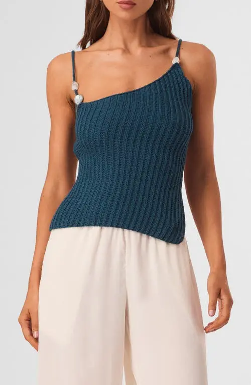 SNDYS. Desi Open Back Asymmetric Ribbed Top - Teal