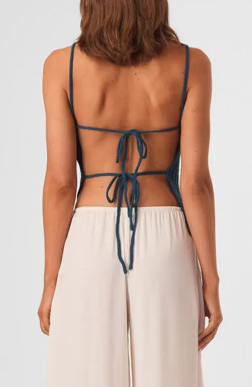 SNDYS. Desi Open Back Asymmetric Ribbed Top - Teal