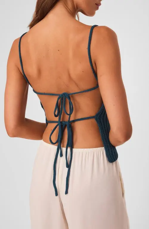 SNDYS. Desi Open Back Asymmetric Ribbed Top - Teal