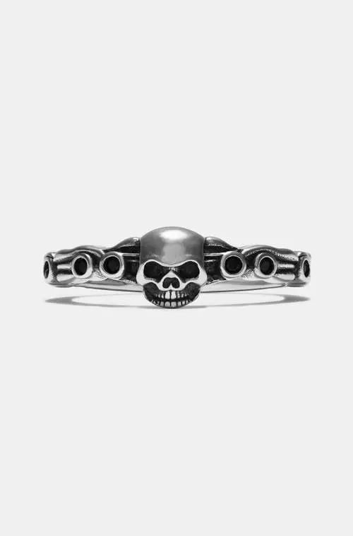 DISTURBIA Tiera Skull Sterling Ring With Black Spinel
