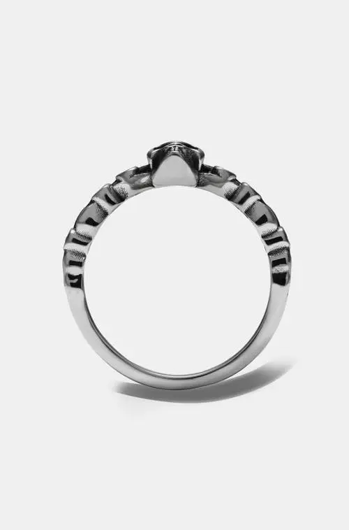 DISTURBIA Tiera Skull Sterling Ring With Black Spinel