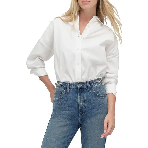 FAVORITE DAUGHTER Classic Poplin Shirt With Embroidered Cuff - White