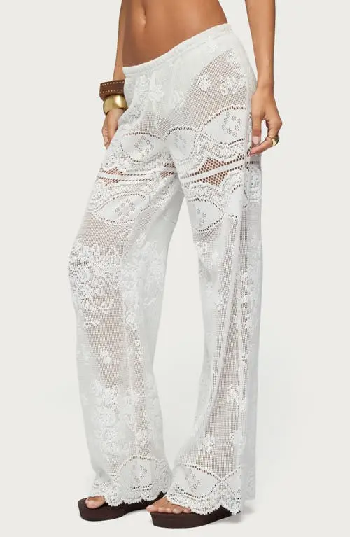 EDIKTED Milaya Sheer Open Stitch Lace Straight Leg Pants