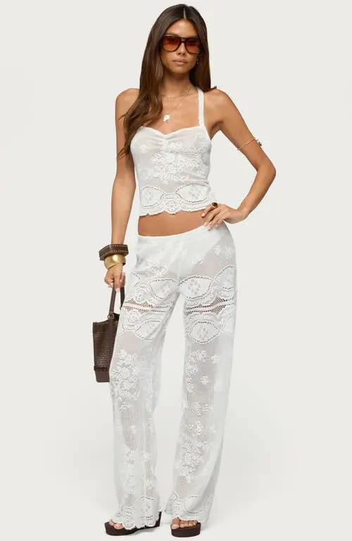 EDIKTED Milaya Sheer Open Stitch Lace Straight Leg Pants