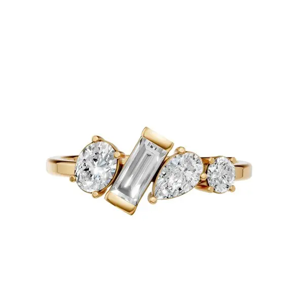 AYA FINE JEWELRY Multi-shape Lab Diamond Ring|asymmetrical Cluster Engagement Band In 14k Gold - Yellow