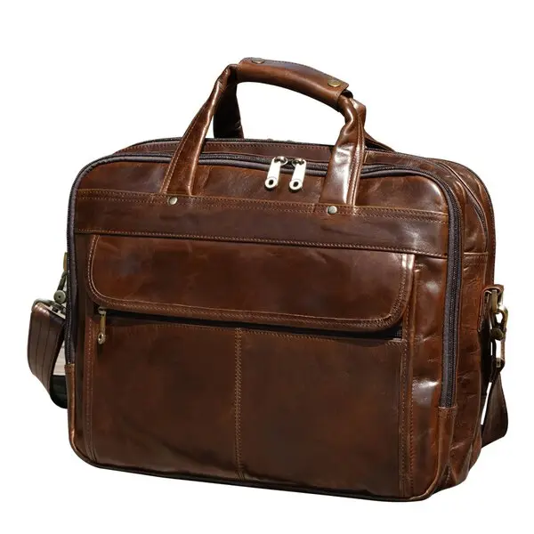 TOURI Genuine Leather Briefcase Polish - Brown