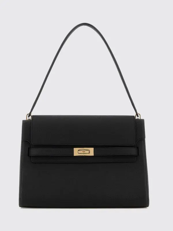 Tory Burch Lee Radziwill Grained Leather Shoulder Bag With Engraved Logo - Black
