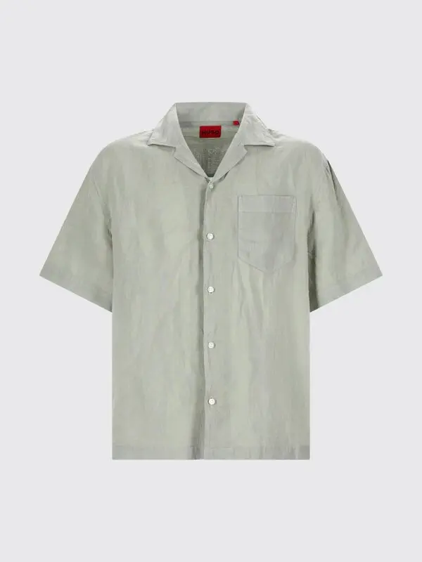Hugo Cuban Collar Linen Short-sleeve Bowling Shirt - Green