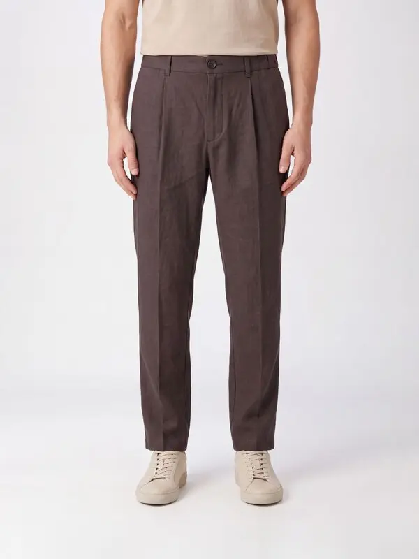 Herno Linen Chino Trousers With Pleats And Rear Welt Pockets - Cocoa