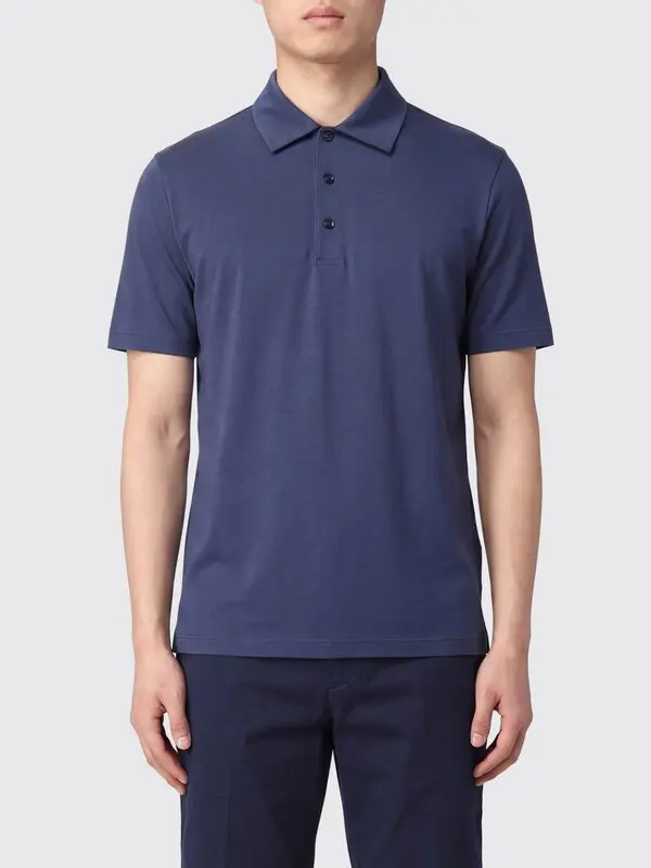 Herno Short-sleeved Cotton Polo Shirt With Classic Three-button Collar - Navy