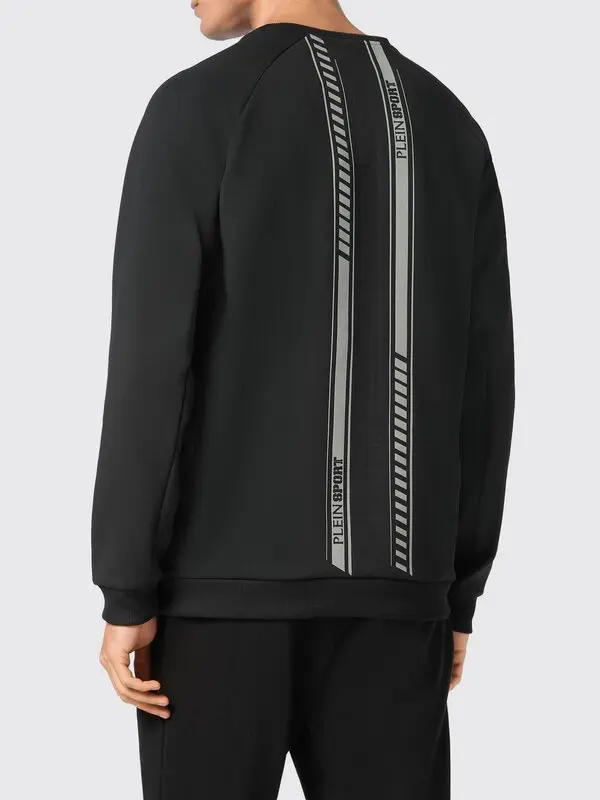 PLEIN SPORT Cotton Crewneck Sweatshirt With Zip Pockets And Logo Print