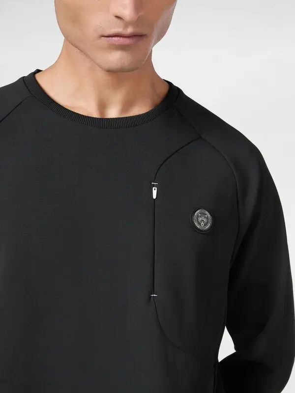 PLEIN SPORT Cotton Crewneck Sweatshirt With Zip Pockets And Logo Print