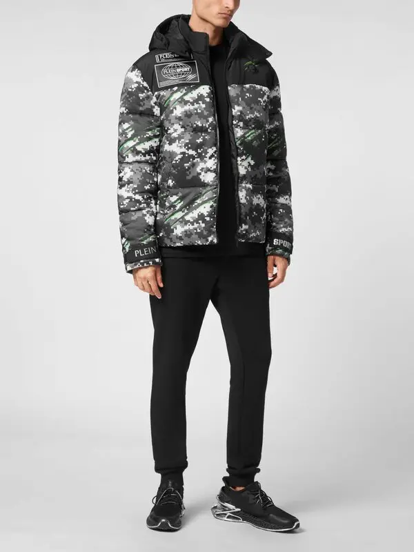 PLEIN SPORT Camouflage Hooded Puffer Jacket