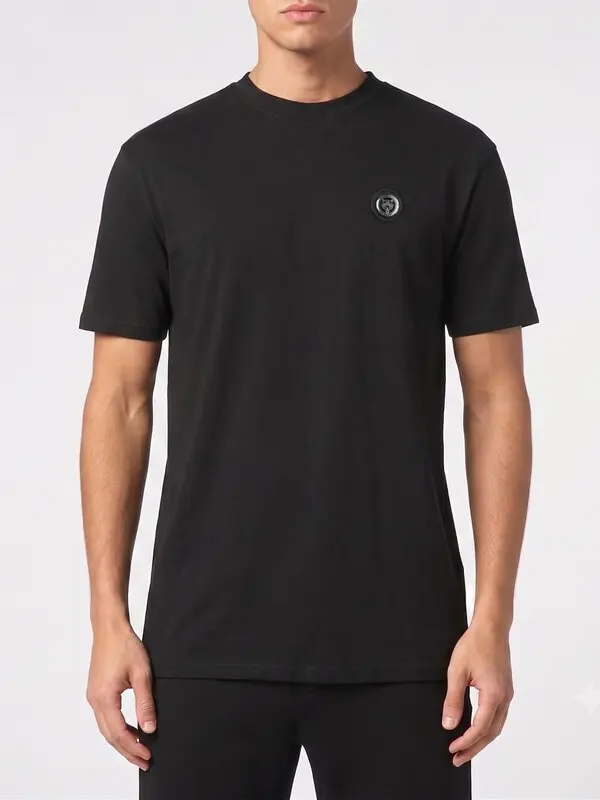 PLEIN SPORT Slim Fit Cotton T-shirt With Contrast Logo Print - Black