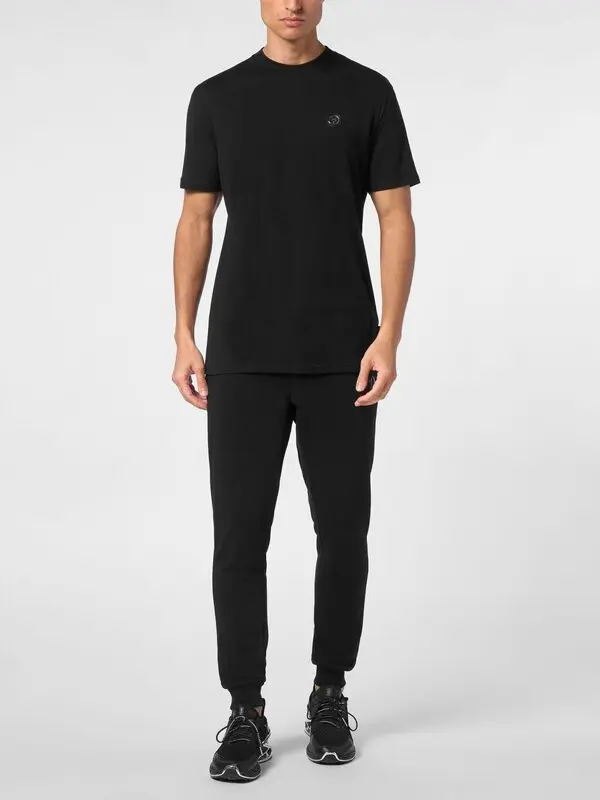 PLEIN SPORT Slim Fit Cotton T-shirt With Contrast Logo Print - Black