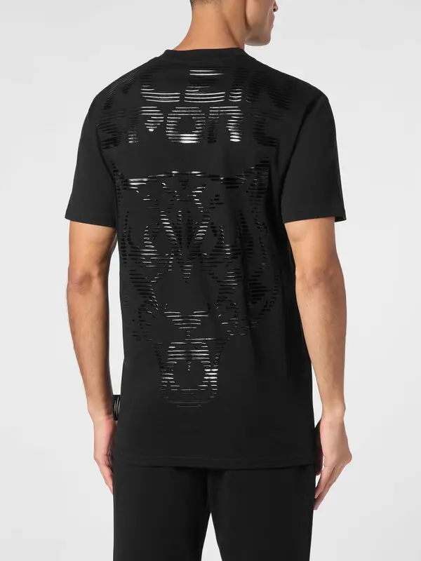 PLEIN SPORT Slim Fit Cotton T-shirt With Contrast Logo Print - Black
