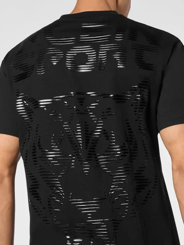 PLEIN SPORT Slim Fit Cotton T-shirt With Contrast Logo Print - Black