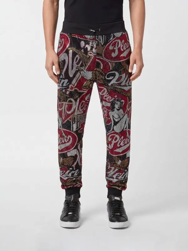 Philipp Plein Jersey Jogging Trousers With Print And Rhinestones - Black