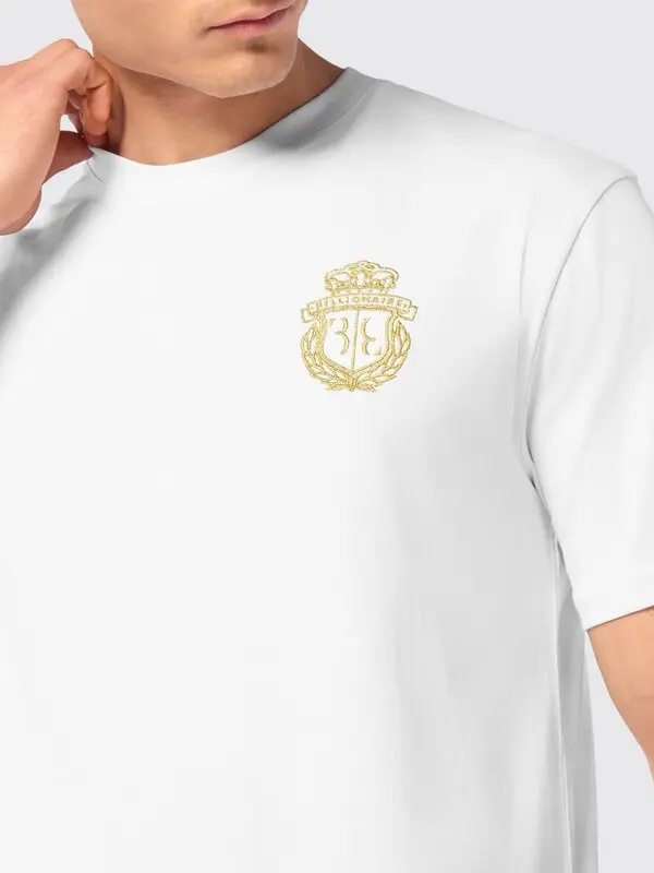 BILLIONAIRE Slim Fit Cotton T-shirt With Embroidered Crest - White
