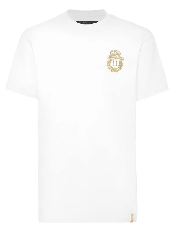 BILLIONAIRE Slim Fit Cotton T-shirt With Embroidered Crest - White