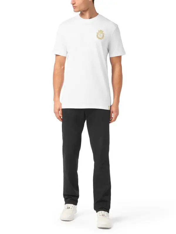 BILLIONAIRE Slim Fit Cotton T-shirt With Embroidered Crest - White
