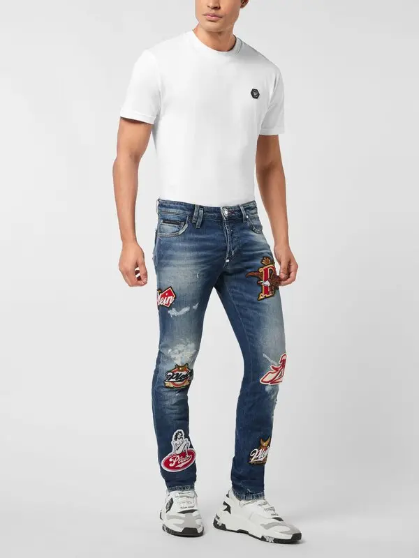 Philipp Plein Skinny Fit Jeans In Cotton With Worn Effect