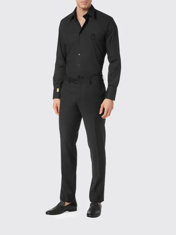BILLIONAIRE Slim Fit Cotton Poplin Shirt With French Collar And Long Sleeves - Black
