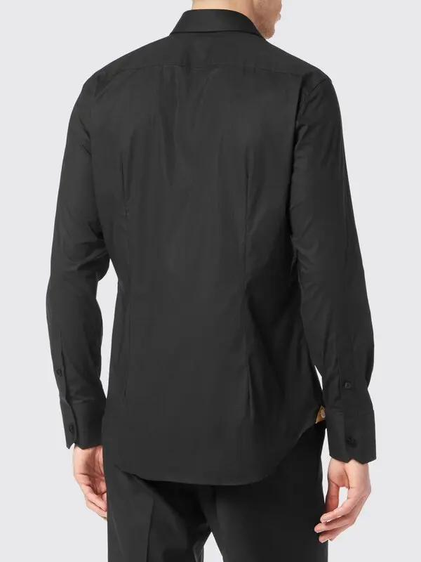 BILLIONAIRE Slim Fit Cotton Poplin Shirt With French Collar And Long Sleeves - Black
