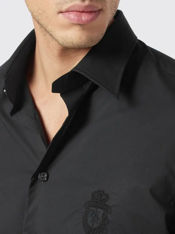BILLIONAIRE Slim Fit Cotton Poplin Shirt With French Collar And Long Sleeves - Black