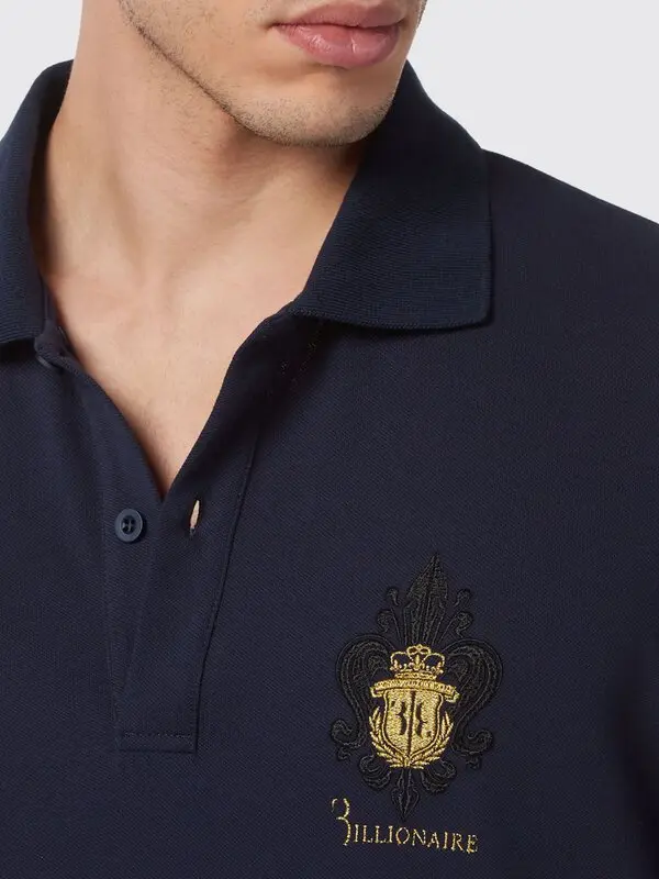 BILLIONAIRE Short-sleeved Cotton Polo Shirt With Ribbed Collar And Crest Logo