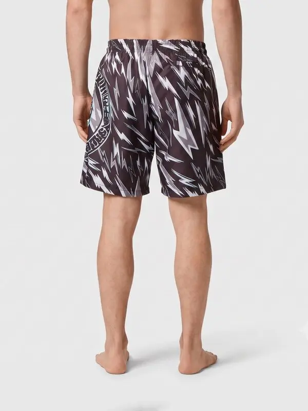 PLEIN SPORT Graphic Print Drawstring Shorts - Black