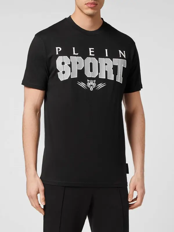 PLEIN SPORT Slim Fit Cotton T-shirt With Contrast Printed Logo - White 1