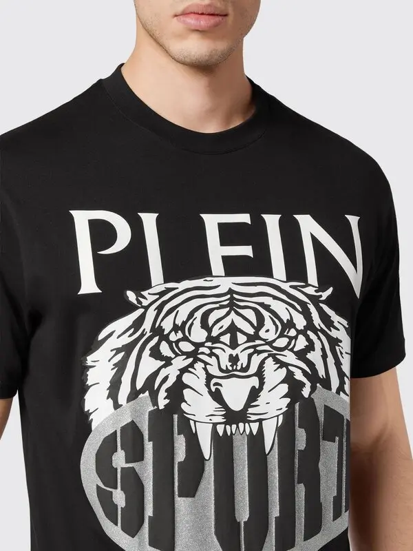 PLEIN SPORT Slim Fit Cotton T-shirt With Contrast Graphic Print - White 1
