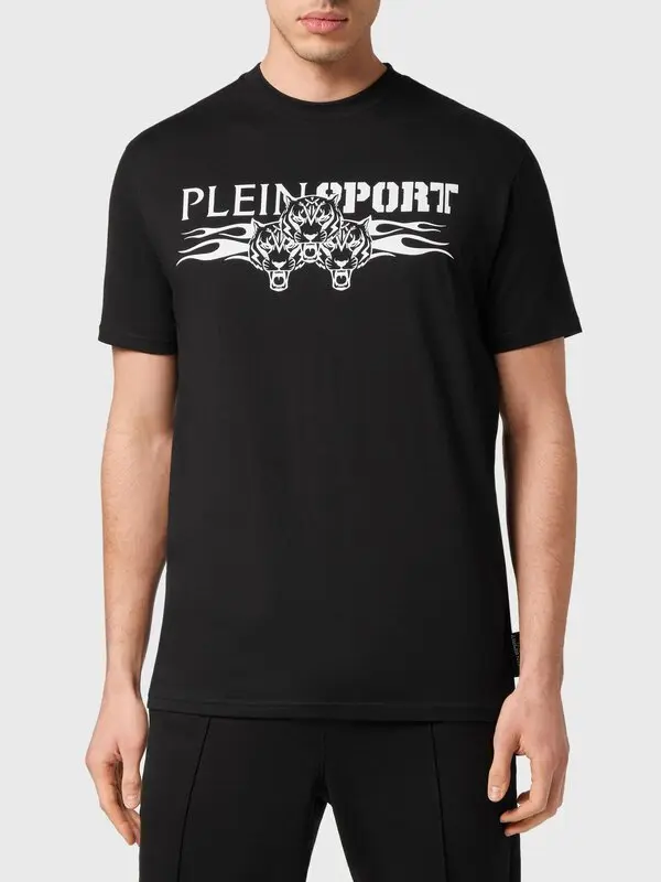 PLEIN SPORT Slim Fit Cotton T-shirt With Contrast Hexagon Logo - White 1