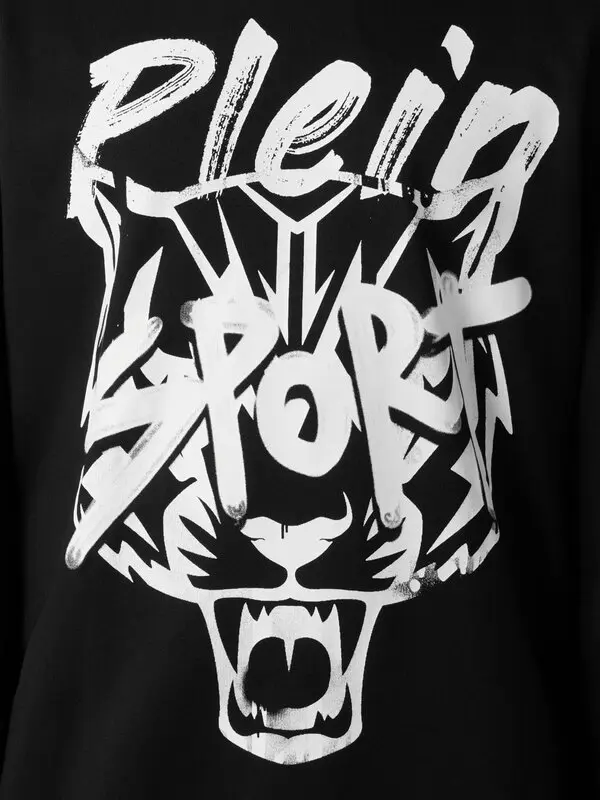 PLEIN SPORT Graphic Print Cotton Hoodie With Dropped Shoulders - Black