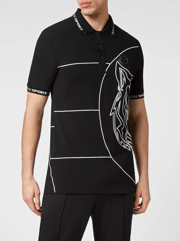 PLEIN SPORT Slim Fit Short-sleeve Cotton Polo With Printed Hexagon Logo - White 1